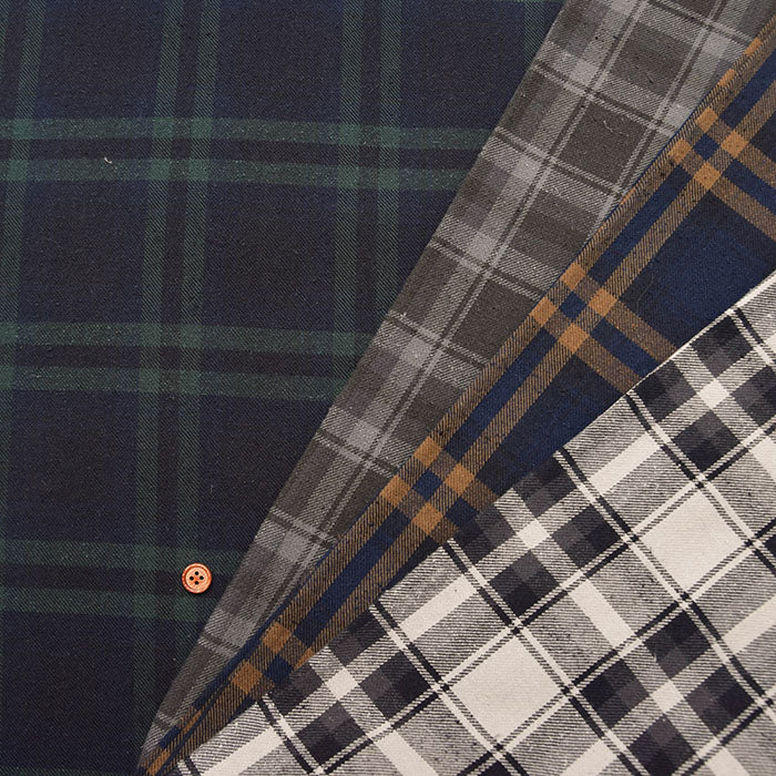 Cotton silk nep washer fabric Check | nomura tailor