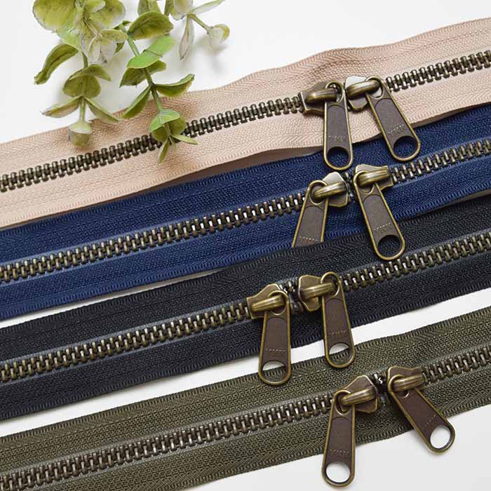 Metalux Tough Zipper 60cm – Antique Gold, Double-Sided | nomura tailor